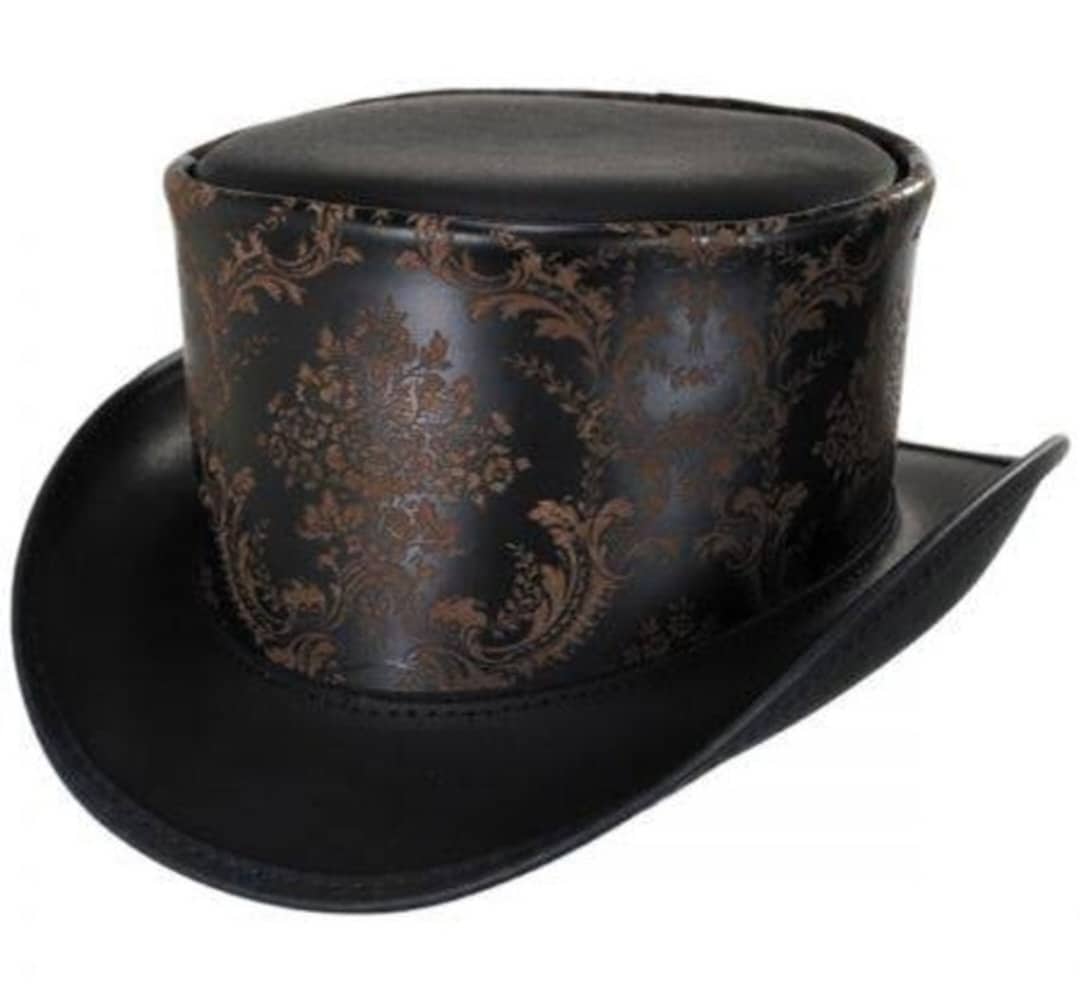 Black Leather Top Hat Handcrafted Top Hat Royal Style Victorian Hat ...