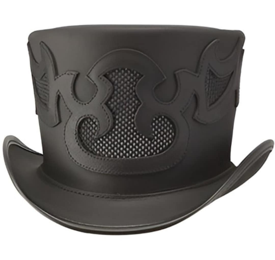 Black Leather Handcrafted Top Hat Crown Mesh Style Gothic Hat ...