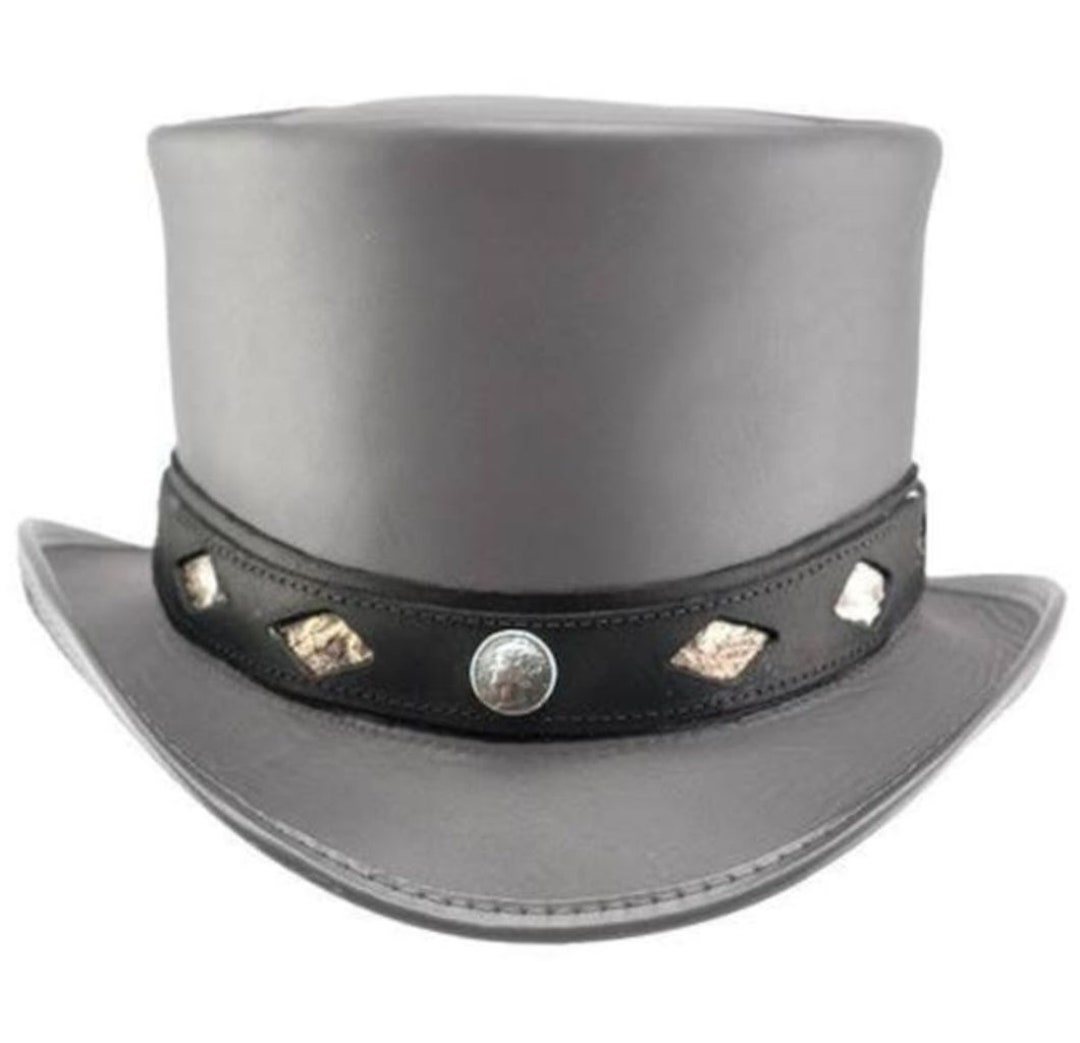 Leather Top Hat Handcrafted Bull Button Stylish Band Gothic Hat ...