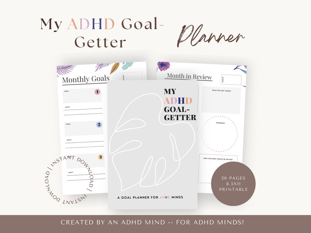 ADHD Goal Planner Printable Yearly Monthly Weekly Goal - Etsy