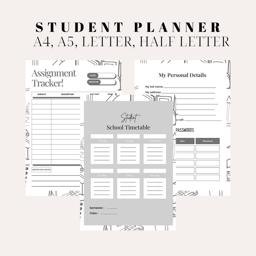 Student Planner- Undated Printable Weekly Planner for School and ...