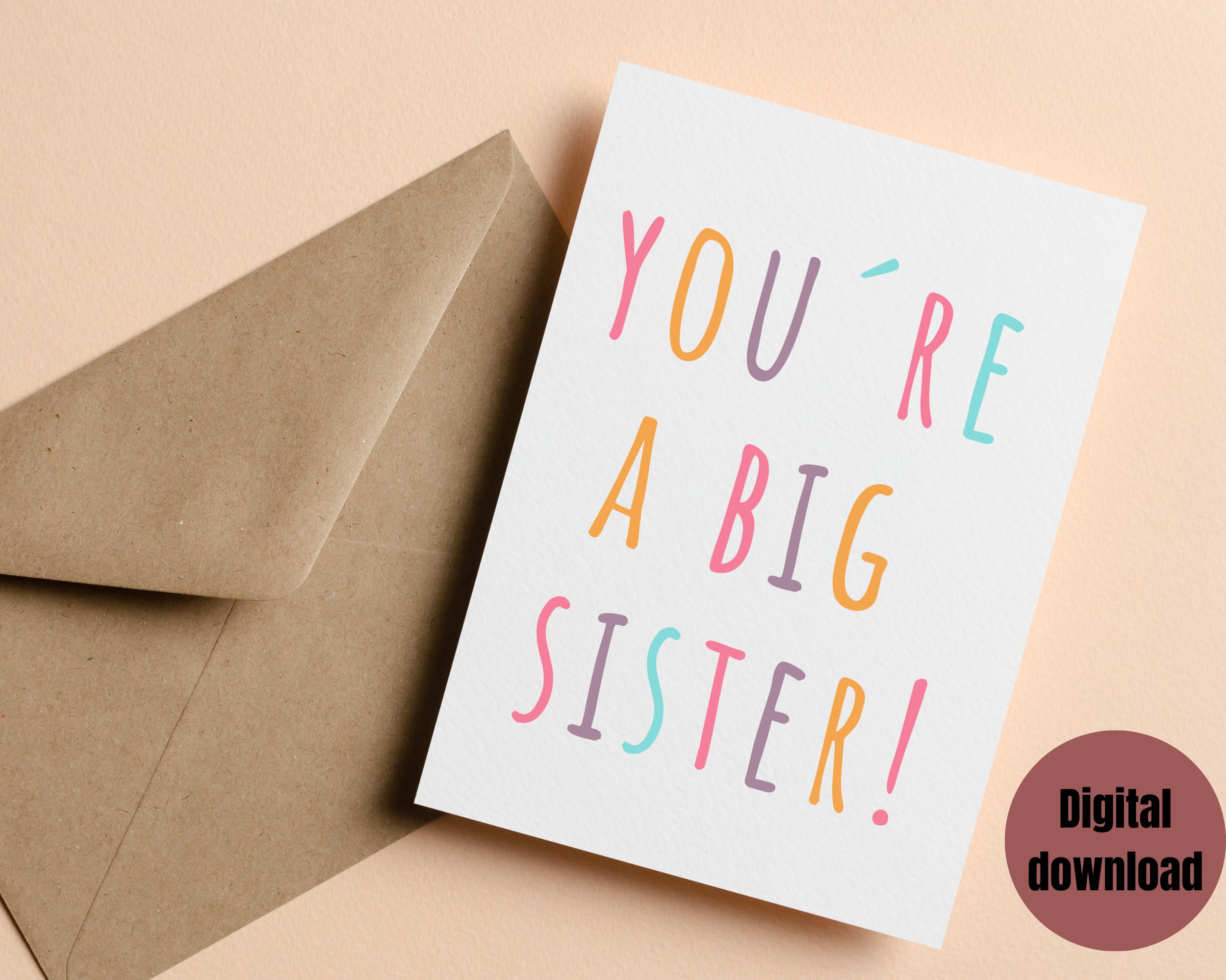 Big Sister Card 4x6 Instant Download Celebration Card for New Big ...