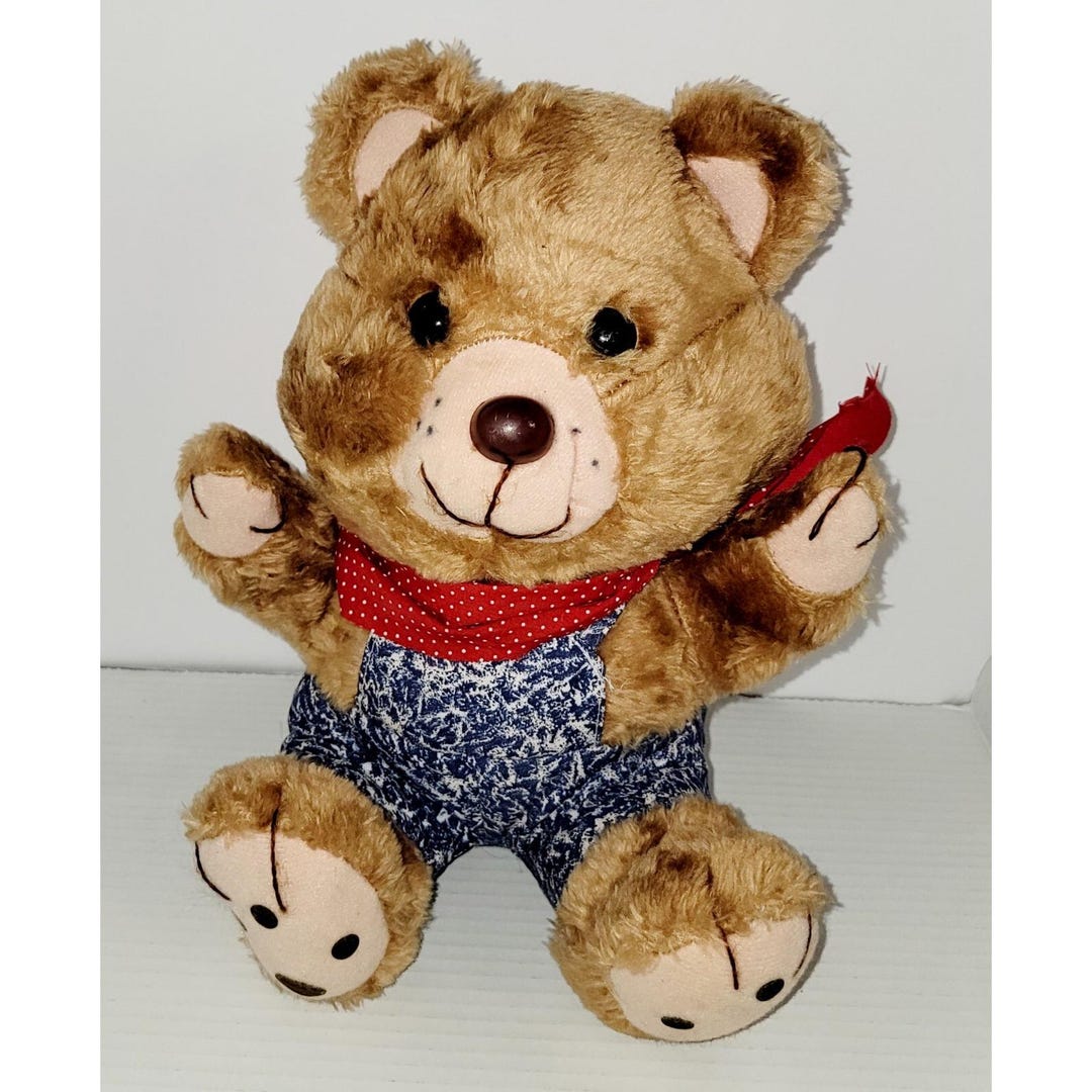 Dan Dee Dan Breschner Plush Teddy Bear - in Overalls & Red Bandana VTG ...