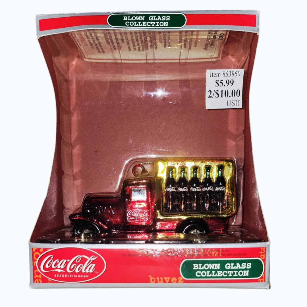 Coca-cola Red Blown Glass Delivery Truck Christmas Ornament W/ Box ...