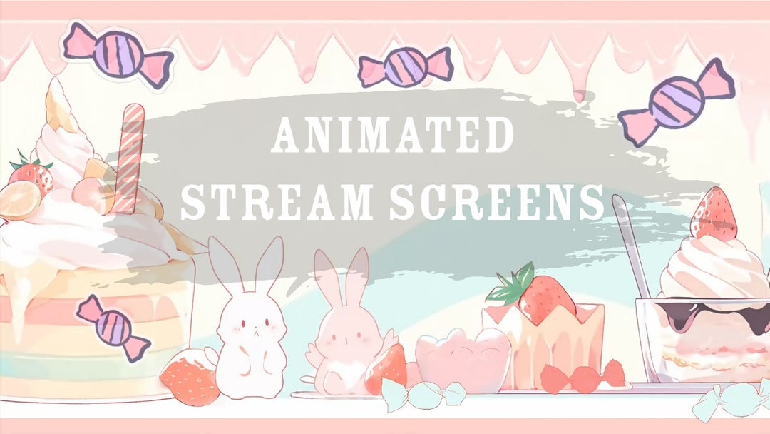 Animated Stream Screens | Coquette Cute Kawaii Bunny Candy Cake Cream ...