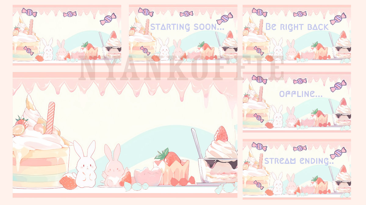 Animated Stream Screens | Coquette Cute Kawaii Bunny Candy Cake Cream ...