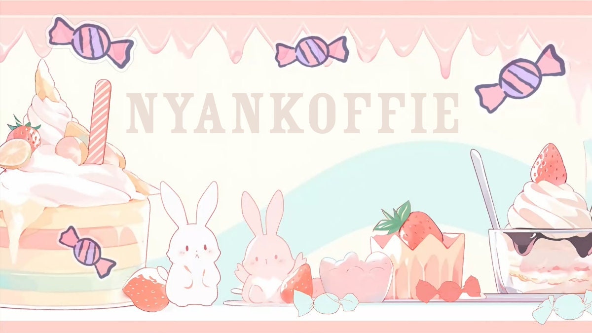 Animated Stream Screens | Coquette Cute Kawaii Bunny Candy Cake Cream ...