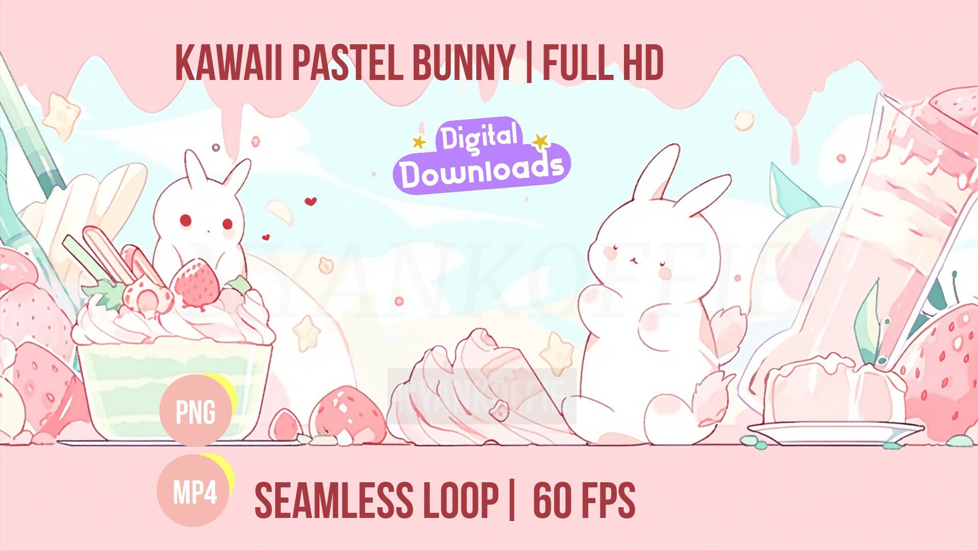 Coquette Kawaii Pastel Bunny Wallpaper: Vtuber Screen Stream (PNG, MP4 ...