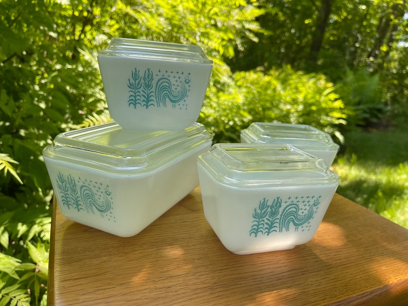 Amish Butterprint Vintage Pyrex Refrigerator Set | 8 Pieces | Turquoise ...