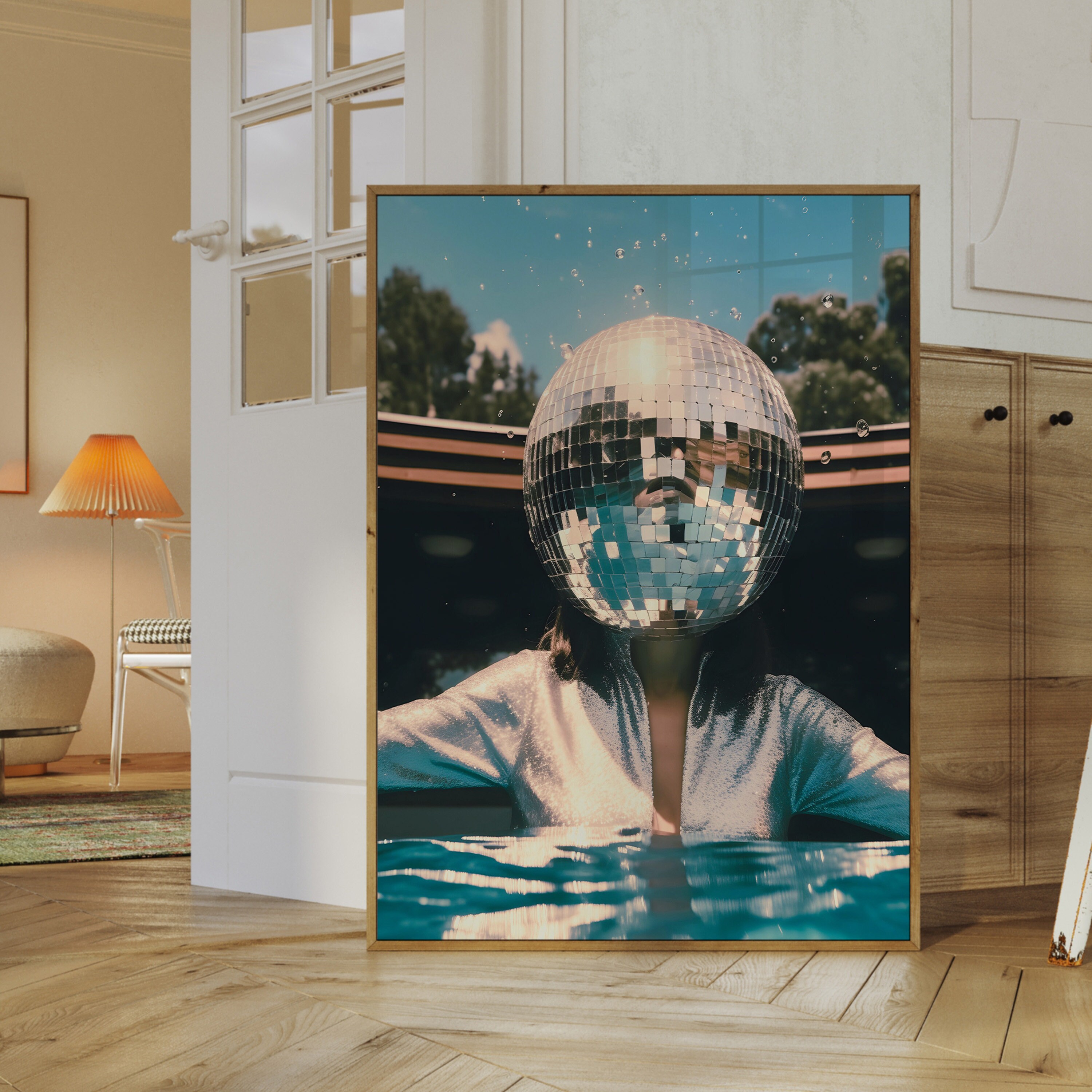 Women Pool Disco Ball, Wall Art, Disco Ball Vintage Poster, 70s Disco ...