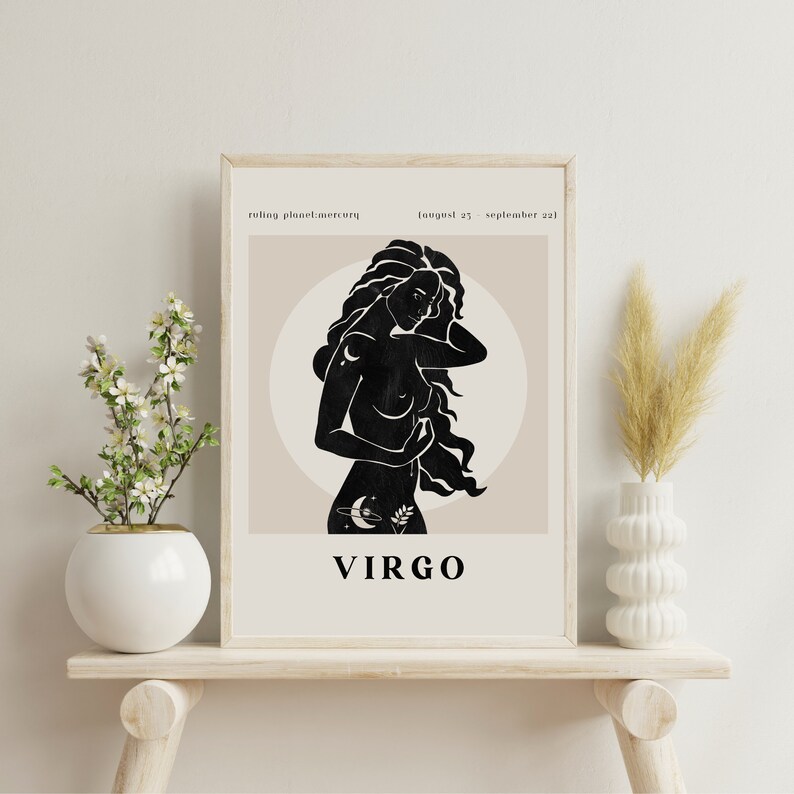 Virgo Wall Art, Virgo Poster, Digital Print, Trendy Wall Art, Astrology Art, Home Decor, Boho ...
