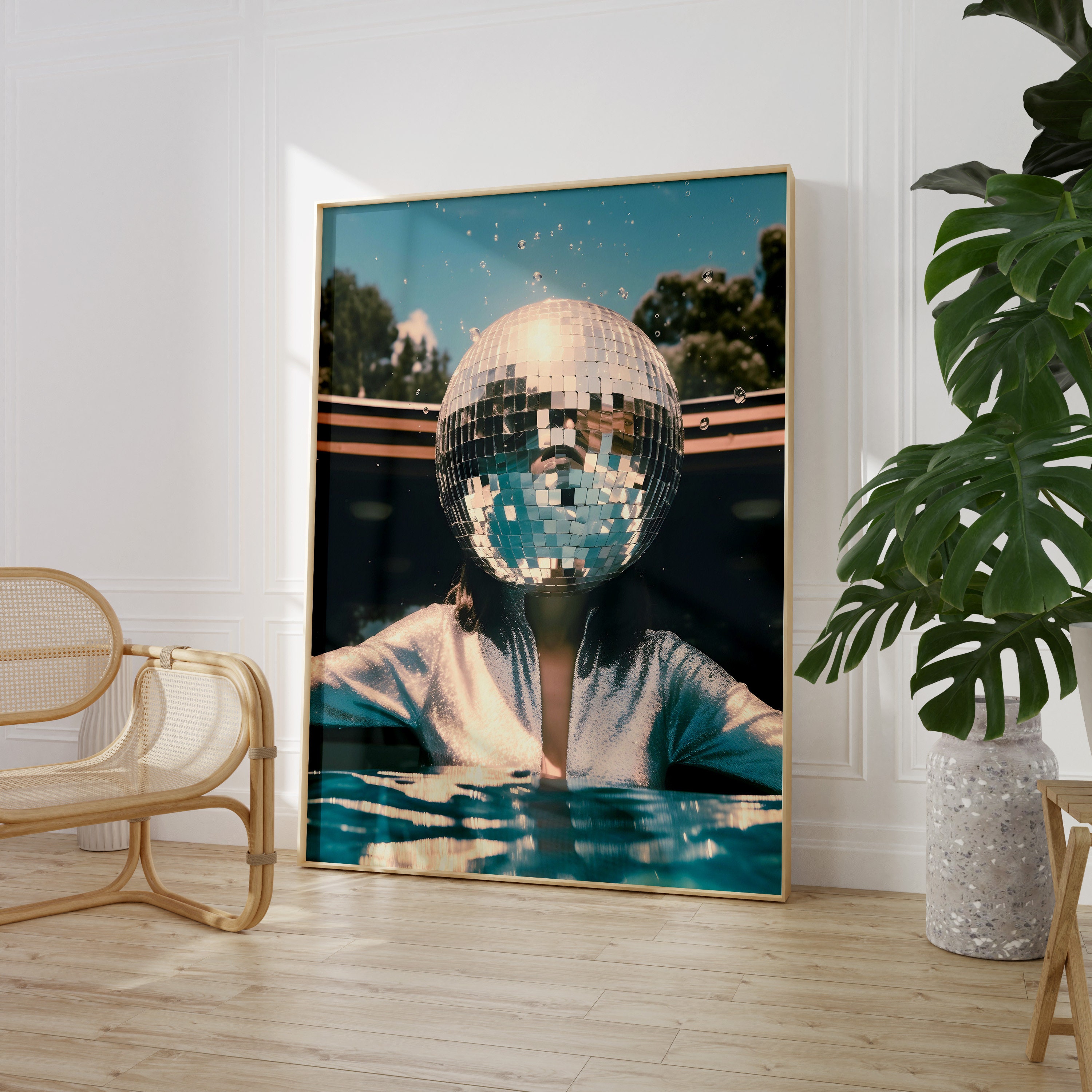 Women Pool Disco Ball, Wall Art, Disco Ball Vintage Poster, 70s Disco ...