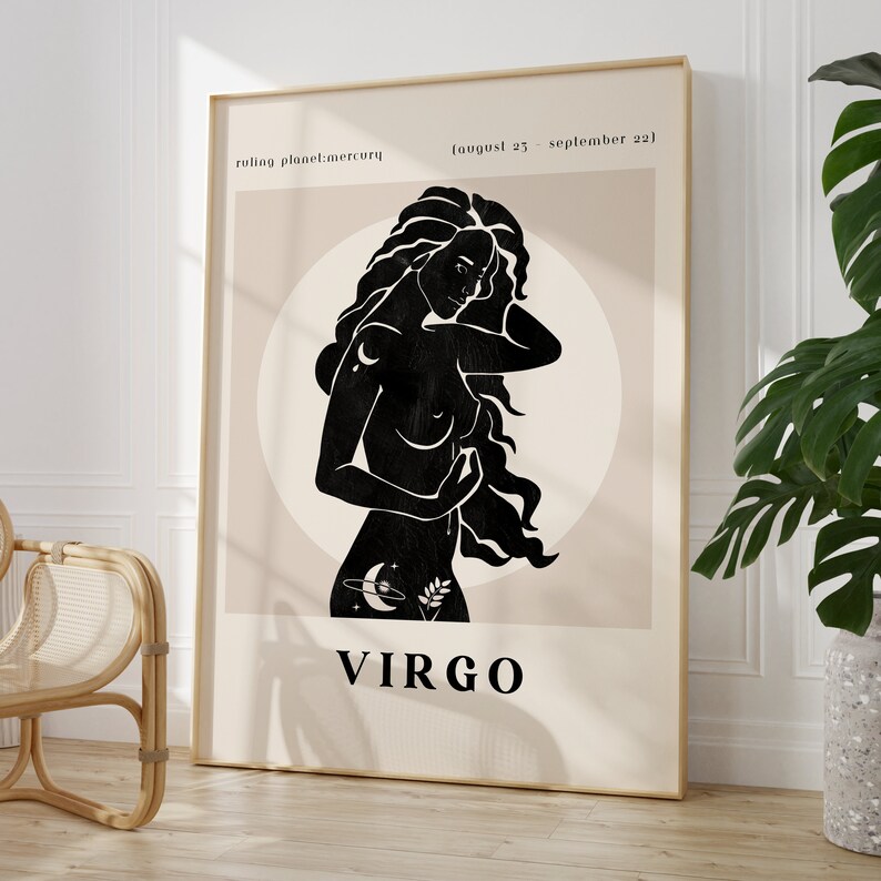 Virgo Wall Art, Virgo Poster, Digital Print, Trendy Wall Art, Astrology Art, Home Decor, Boho ...