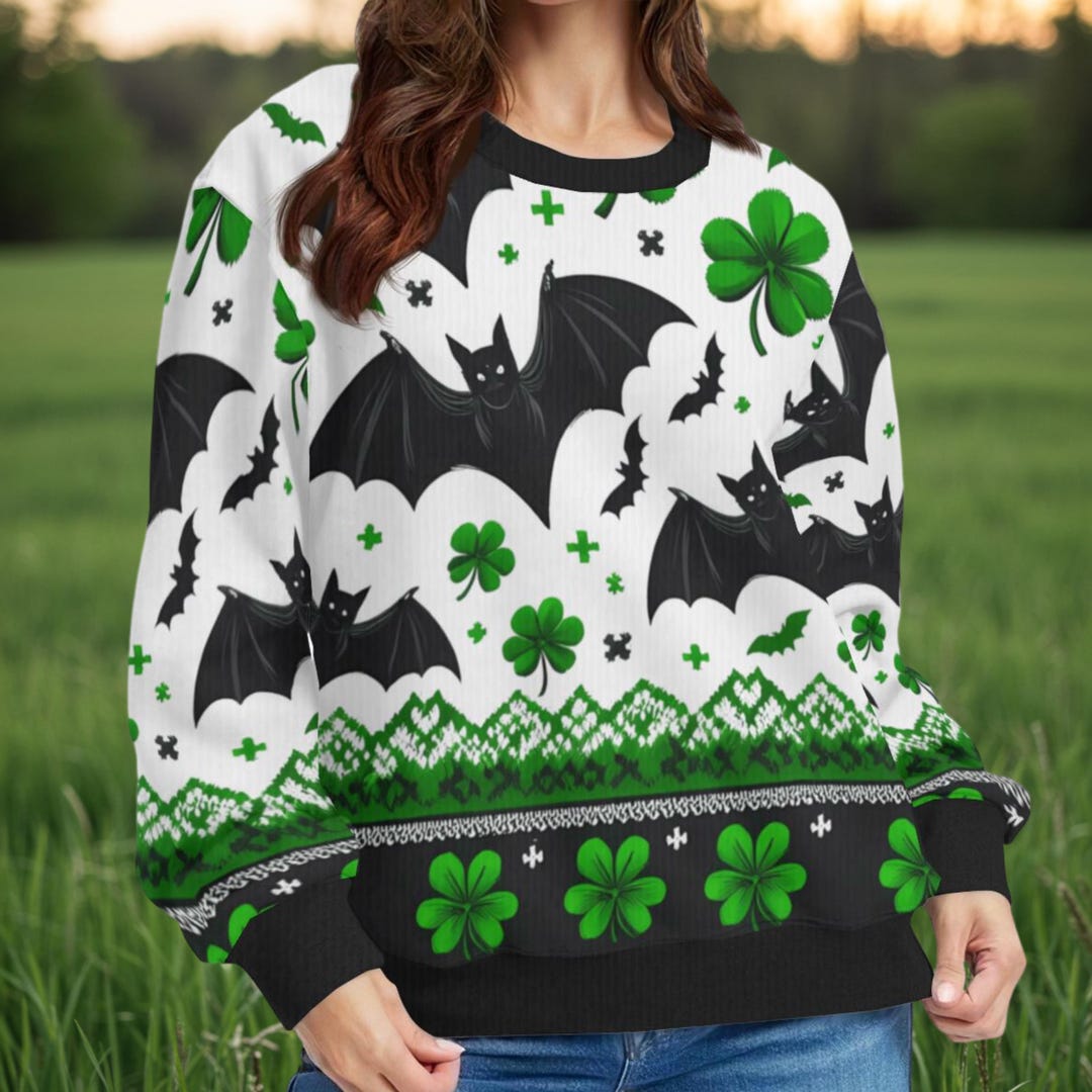 Bats and Clovers Sweater Spooky Gothic St Patrick's Day Pullover Shirt ...