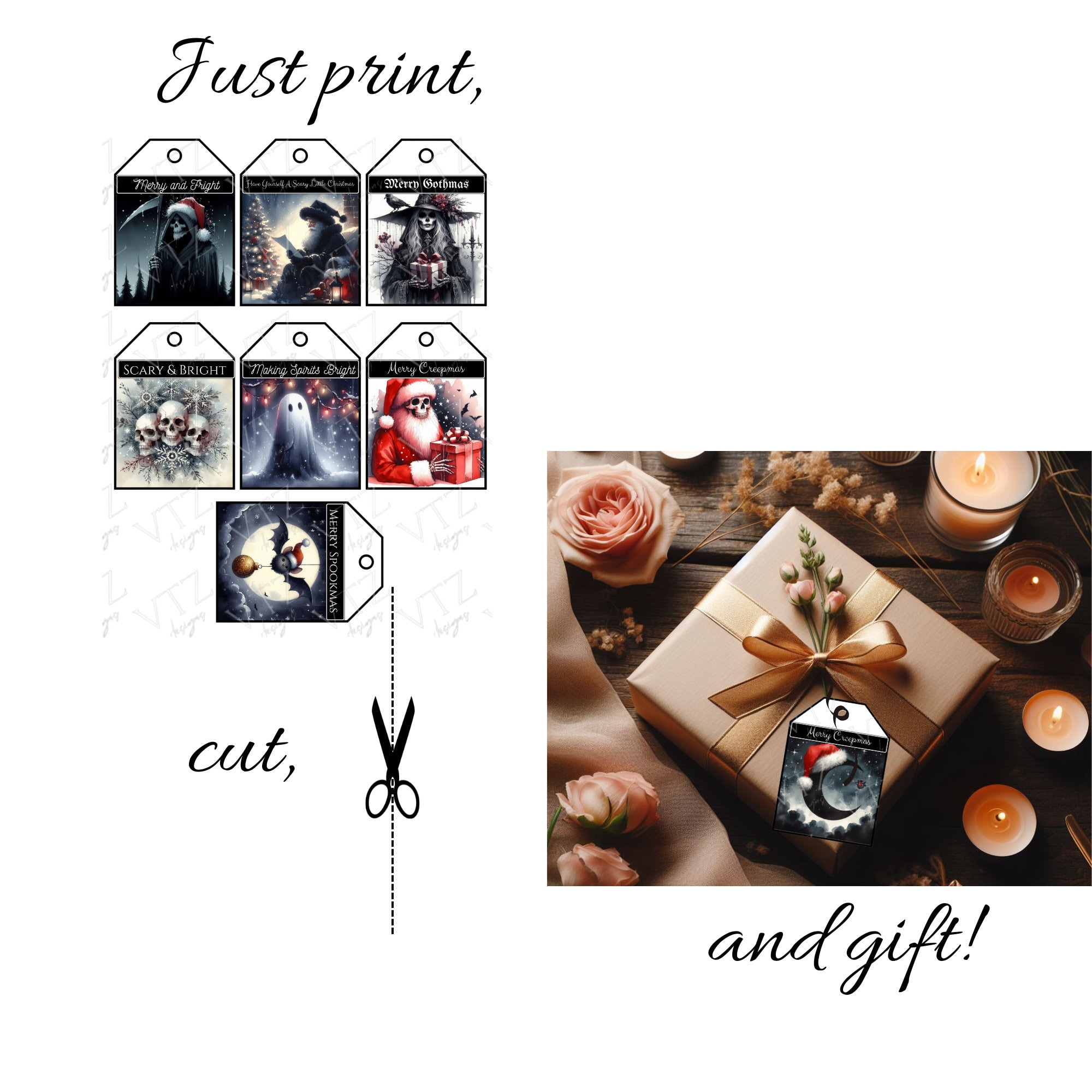 Spooky Christmas Gift Tags Printable Tags Digital Download 14 Tags 3 ...