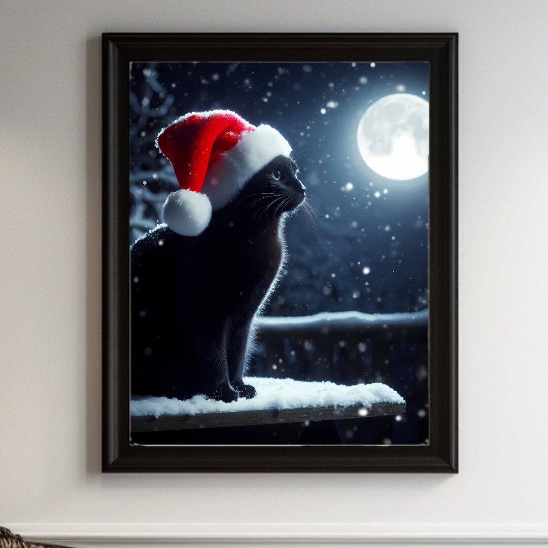 Christmas Cat Poster Winter Wall Art - Etsy