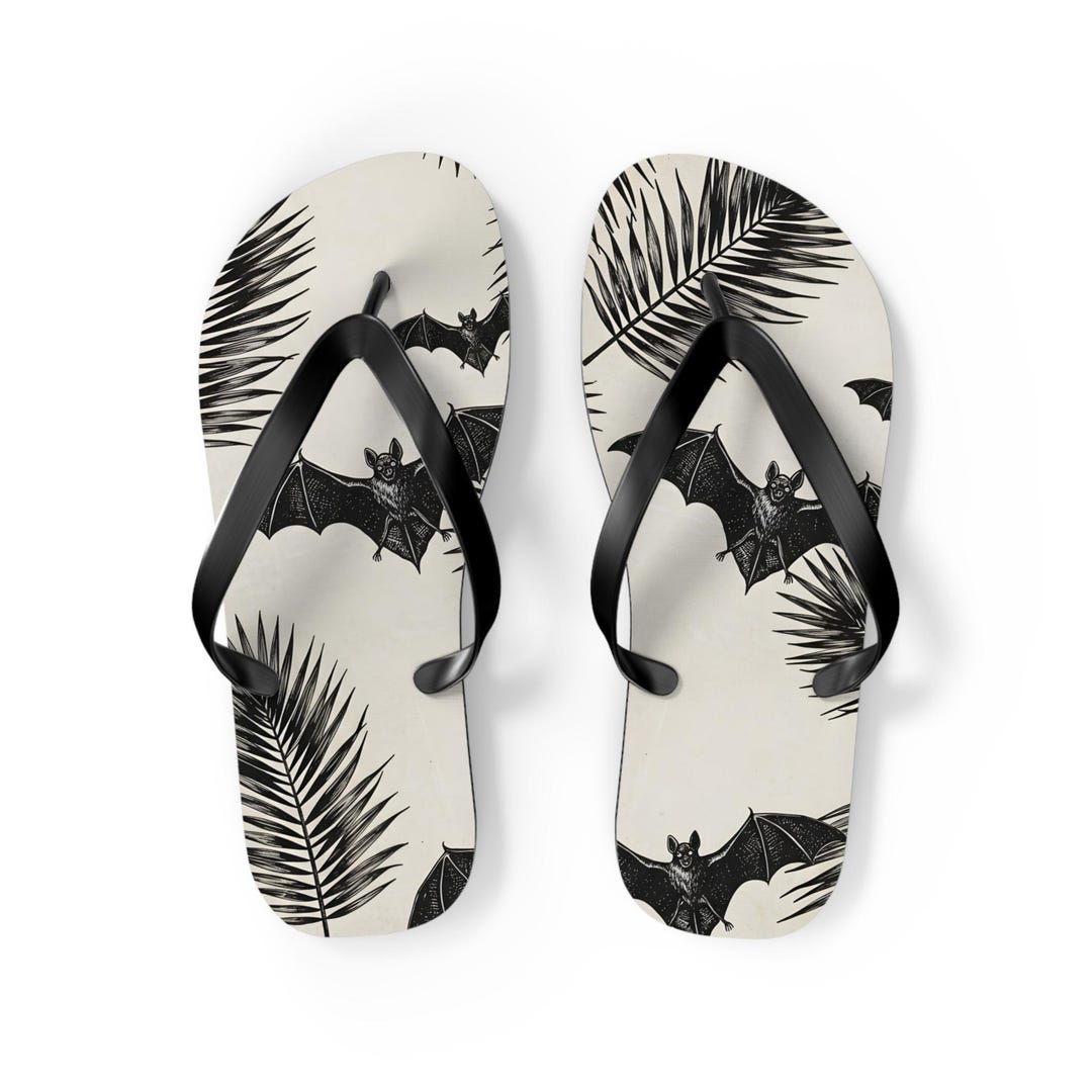 Bats and Palm Leaves Flip Flops Gothic Summer Sandals Summerween Shoes ...