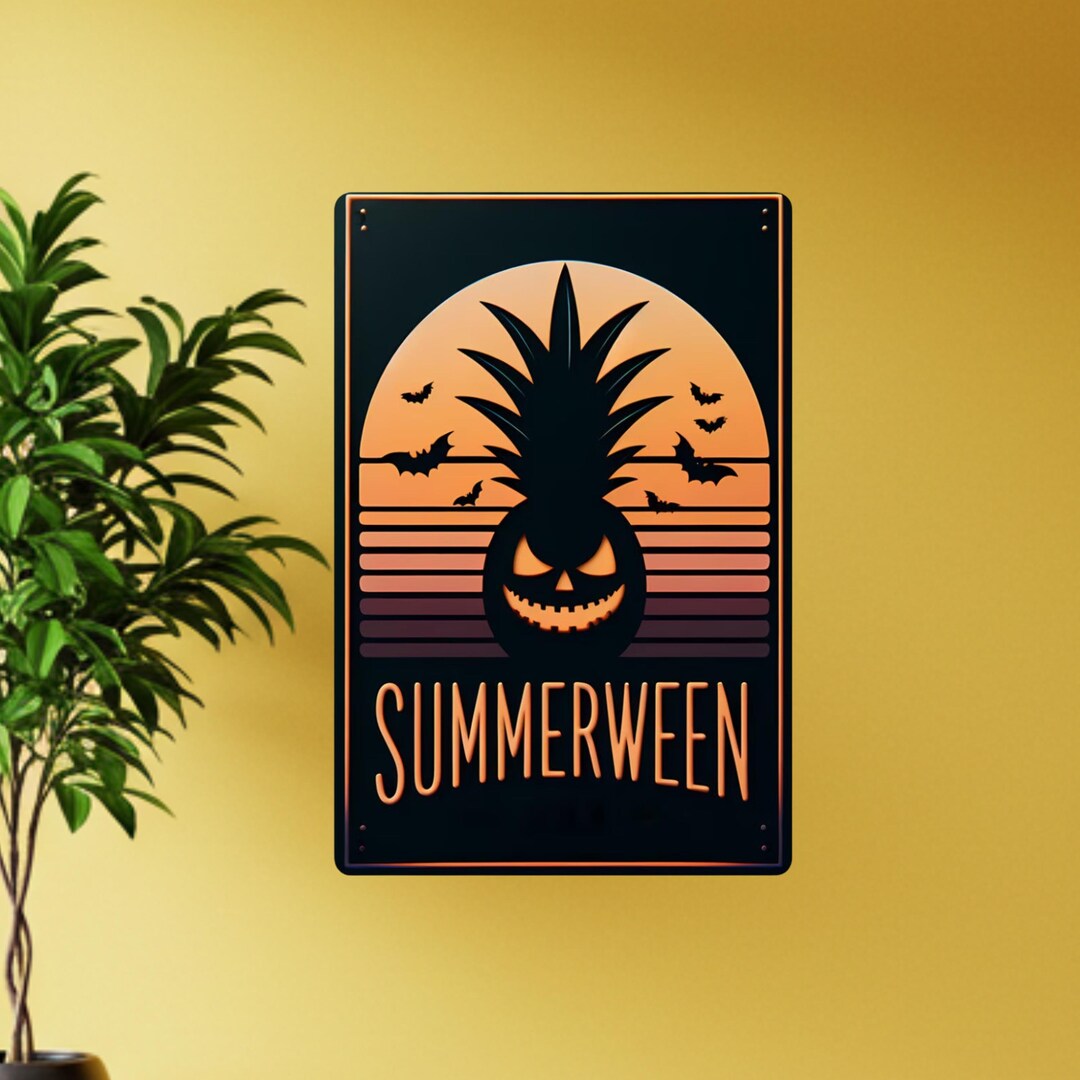 Summerween Pineapple Metal Sign Sunset Spooky Summer Wall Art Decor - Etsy