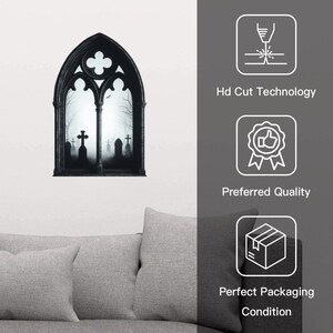 Gothic Arched Window With Cemetery Scene Spooky Moody Halloween Wall ...