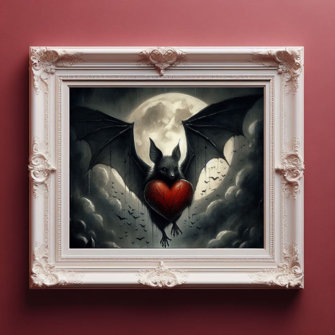 Bat With Heart Poster Spooky Moody Valentine's Day Wall Art Decor - Etsy