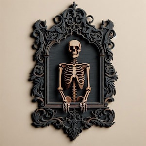 Skeleton in Ornate Frame Wood Sign Wooden Wall Decor Halloween Art - Etsy