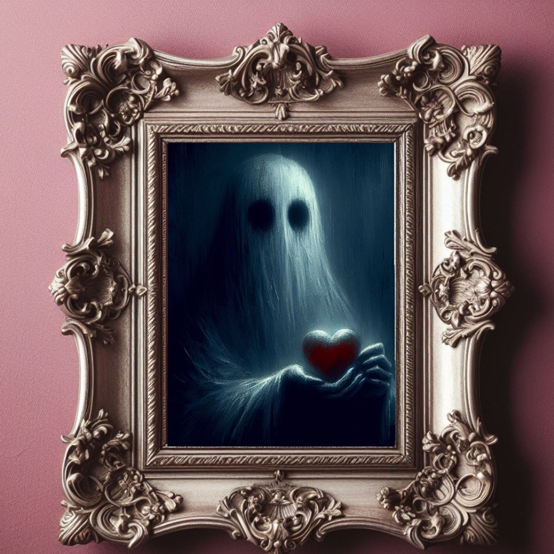 Ghost Holding Heart Poster Spooky Moody Wall Art Decor Valentine's Day ...