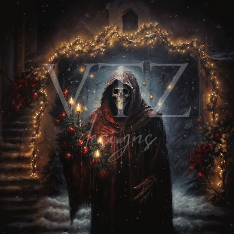 Festive Grim Reaper Poster Spooky Christmas Wall Art Decor Print - Etsy