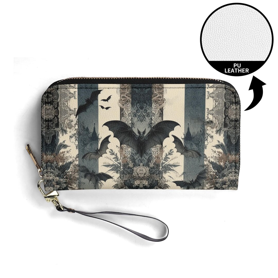Floral Baroque Bats and Stripes Leather Wallet With Removable Wrist ...