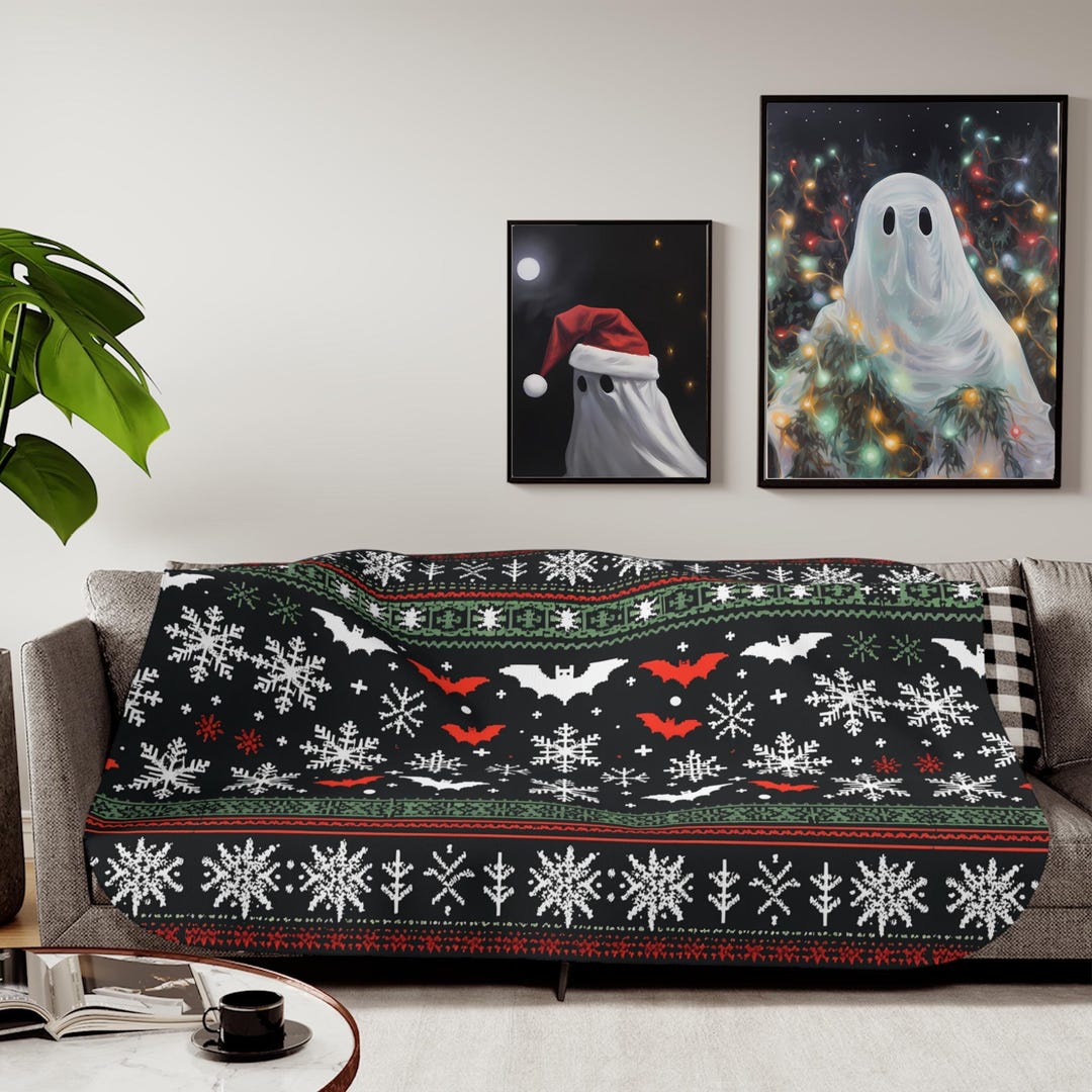 Christmas Bats and Snowflakes Sherpa Blanket Spooky Christmas Throw ...