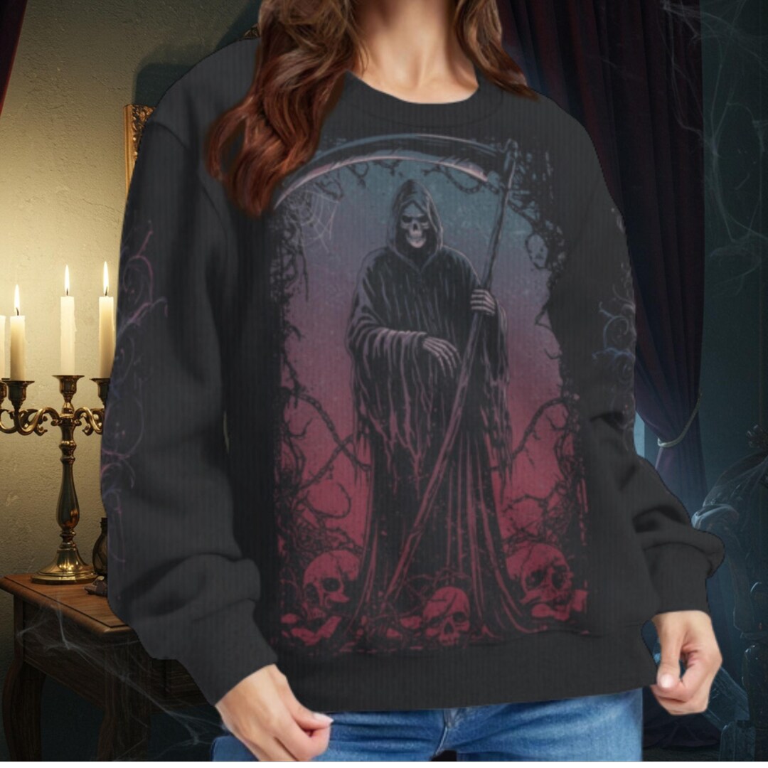 Grim Reaper Sweater Spooky Halloween Sweatshirt Gothic Pullover ...