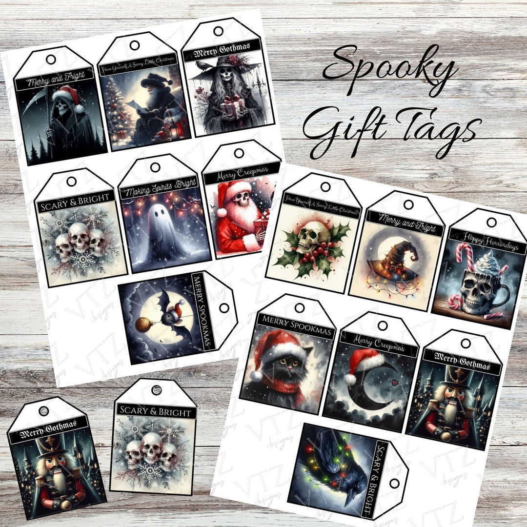 Spooky Christmas Gift Tags Printable Tags Digital Download 14 Tags 3 ...