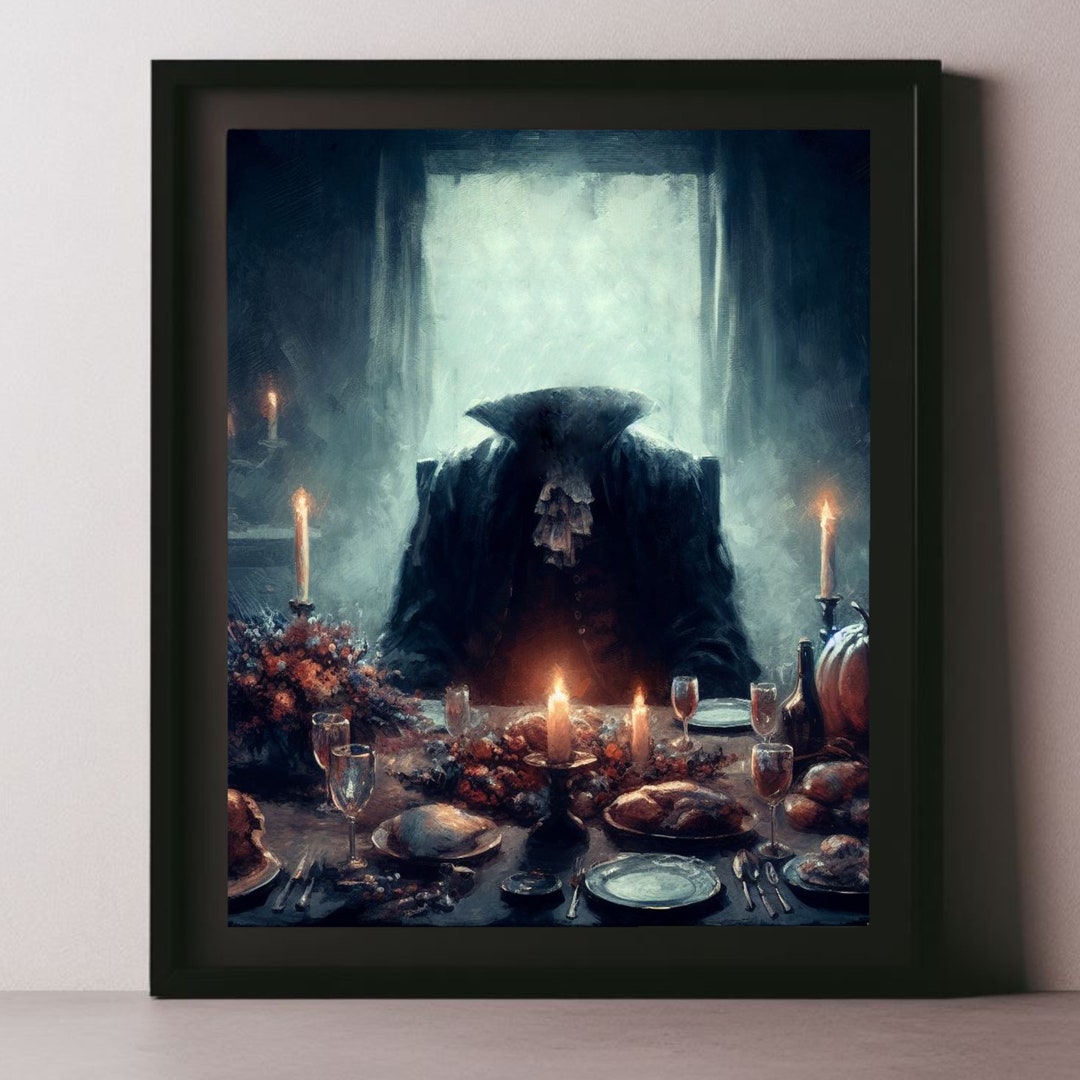 Headless Horseman at Thanksgiving Dinner Poster Dark Wall Art Decor ...