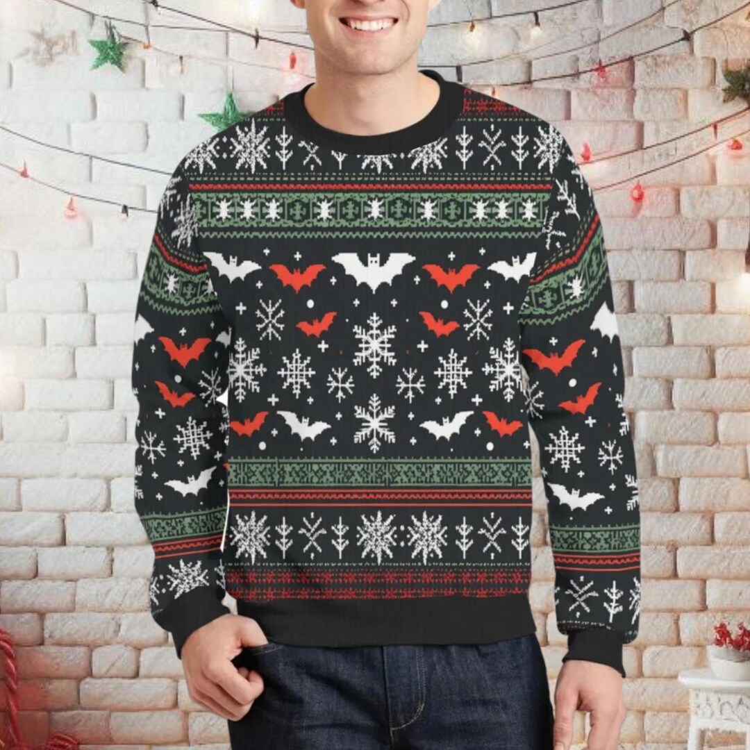 Christmas Bats and Snowflakes Pullover Sweater Spooky Gothic Christmas ...