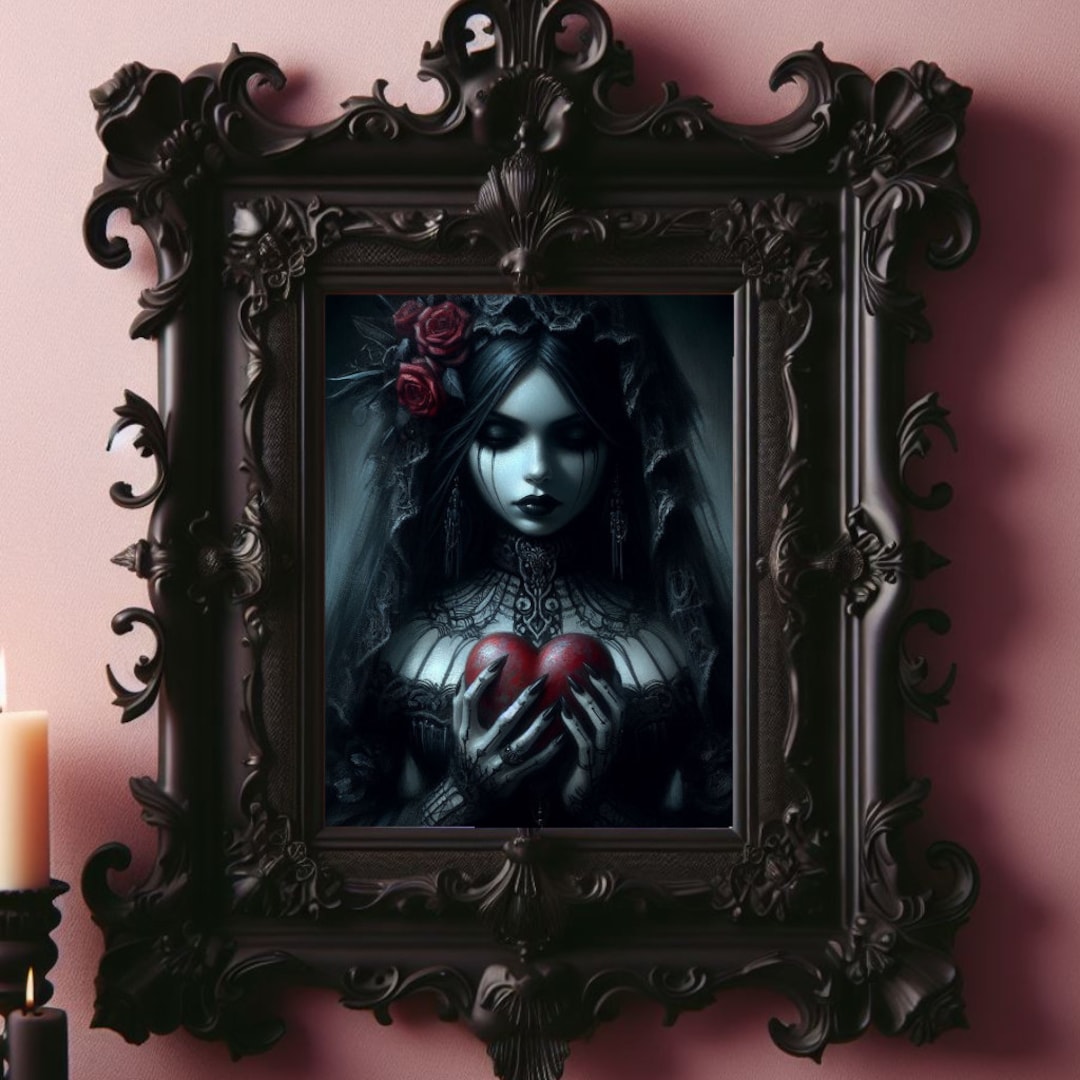 Goth Girl Holding Heart Poster Gothic Valentine's Day Wall Art Decor ...