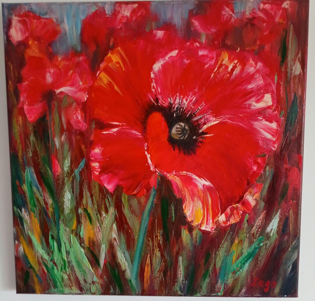 Original Red Poppy Oil Painting on Canvas | Floral Wall Art - Etsy