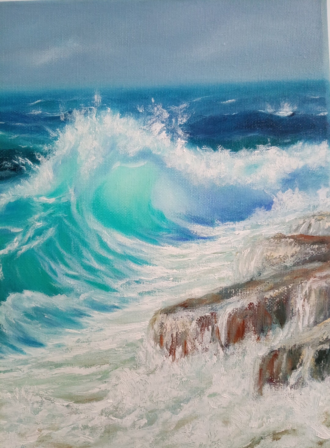 Seascape Oil Painting on Canvas. Hand Painted Art. Ocean View Painting ...