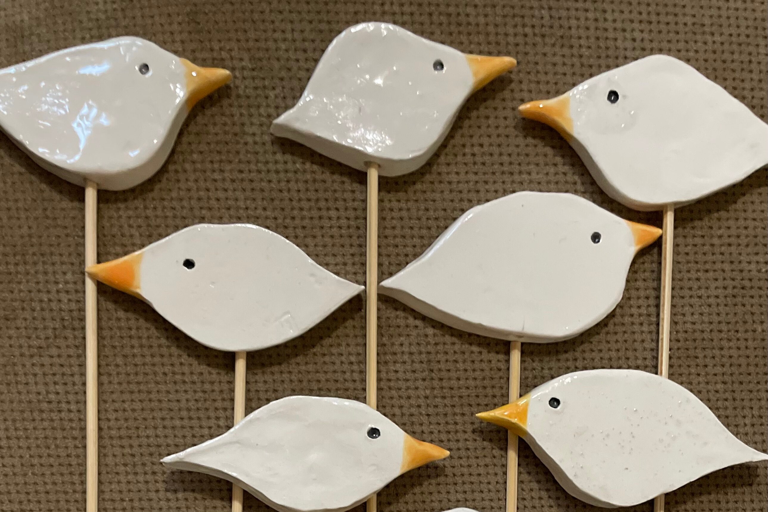 Ceramic Bird Markers, Handmade Clay Birds, Plant Identifier, Outdoor ...