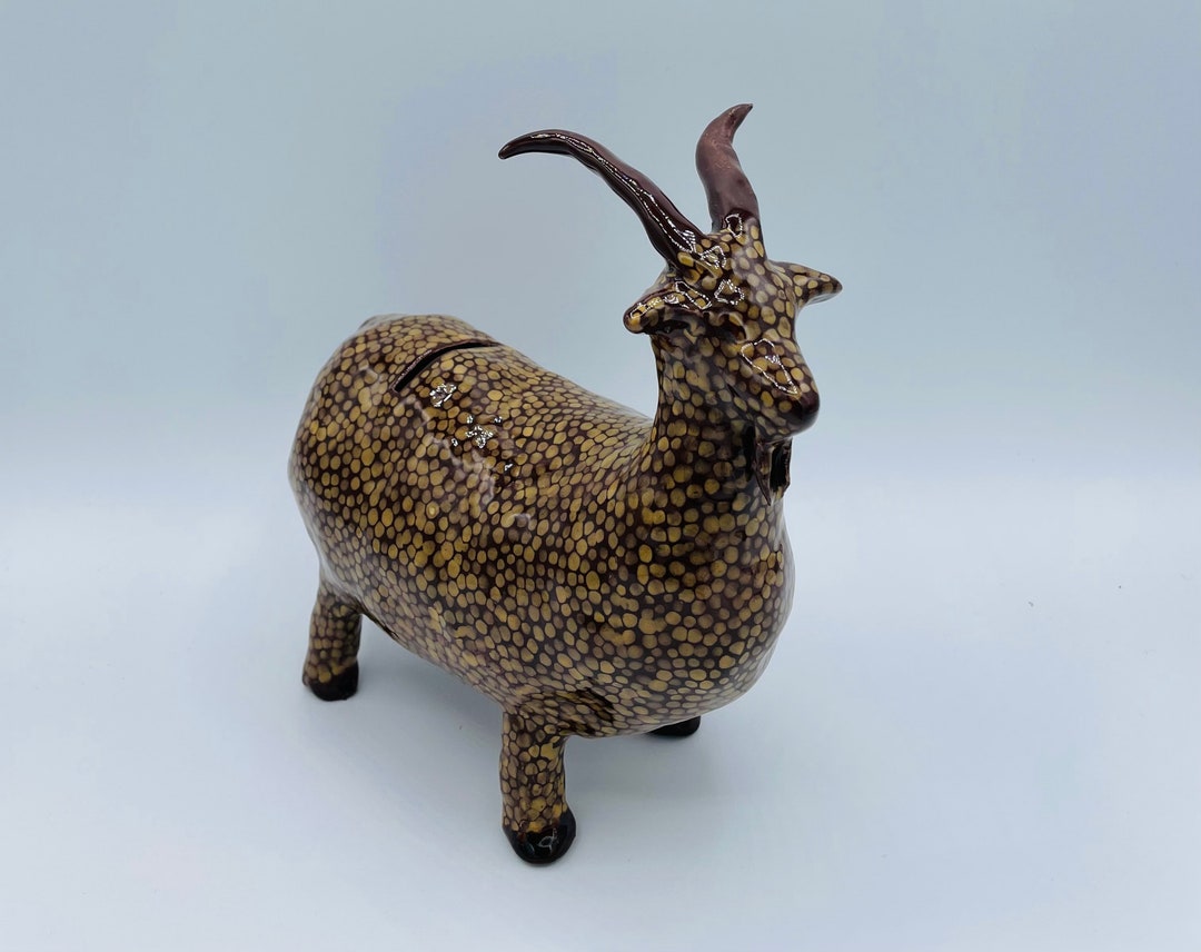 Dotted Billy Goat Coin Bank- Handmade Clay, Glazed and Fired, Original ...