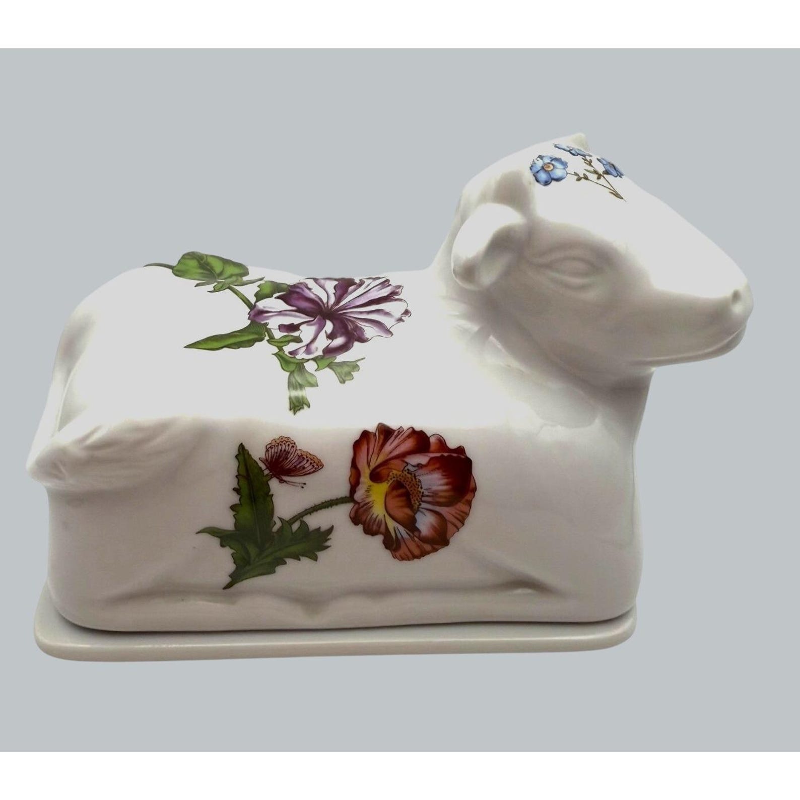 BIA Cordon Bleu Cow Covered Butter/cheese Dish-floral-hand Decorated ...