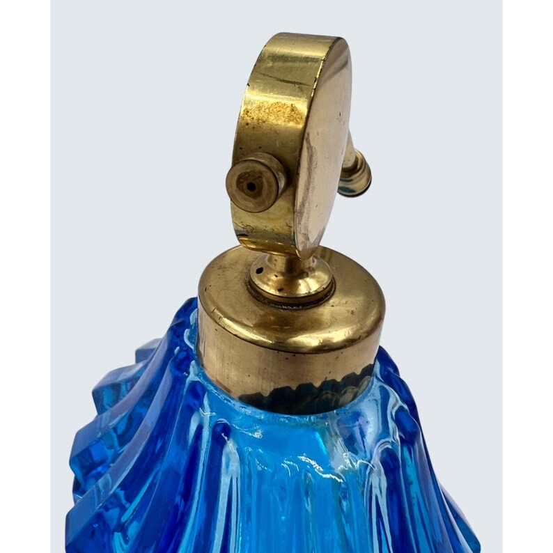 Vtg Cobalt Blue Glass Perfume Atomizer With Brass Pump Art Deco Vanity ...