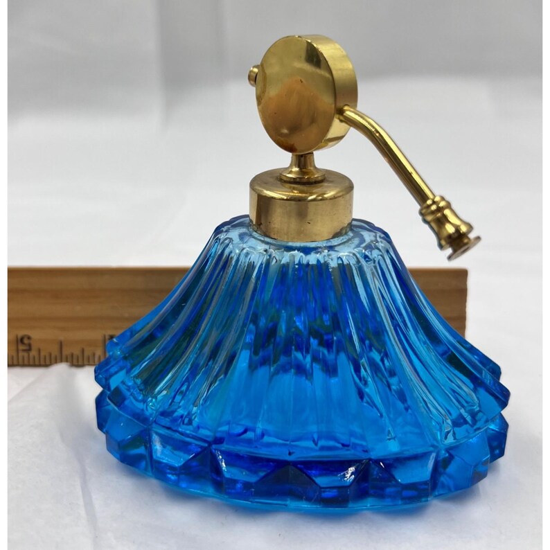 Vtg Cobalt Blue Glass Perfume Atomizer With Brass Pump Art Deco Vanity ...