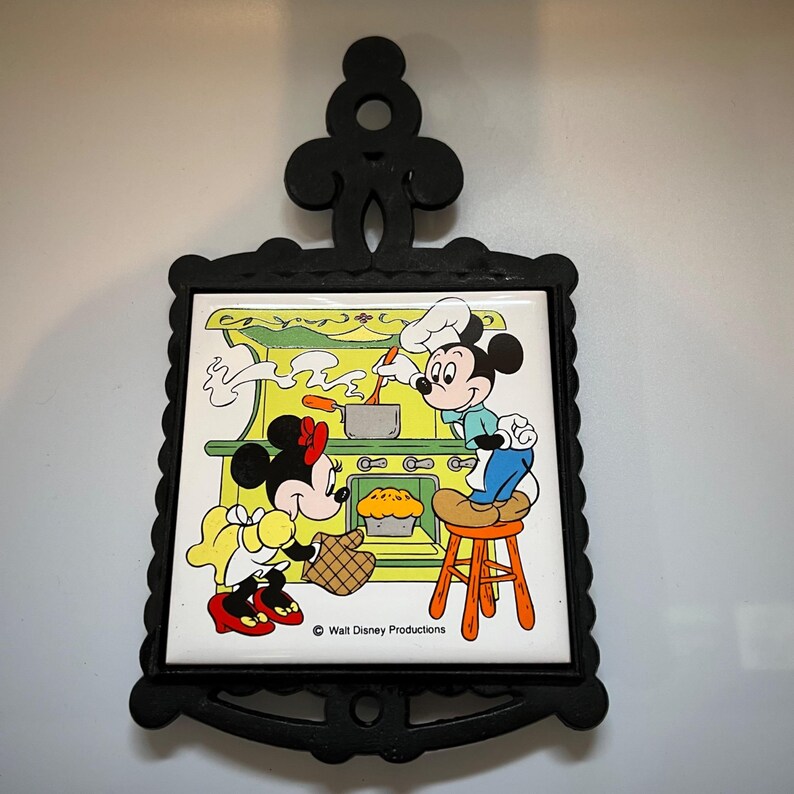 Vintage Walt Disney Mickey & Minnie Cast Iron Ceramic Trivet Wall Decor ...