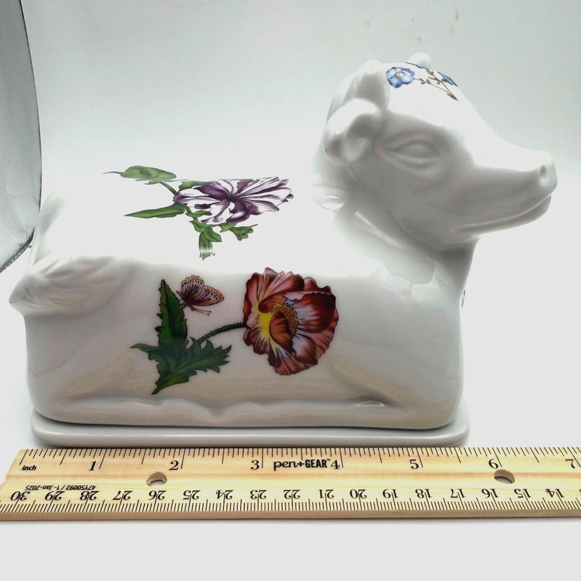 BIA Cordon Bleu Cow Covered Butter/cheese Dish-floral-hand Decorated ...