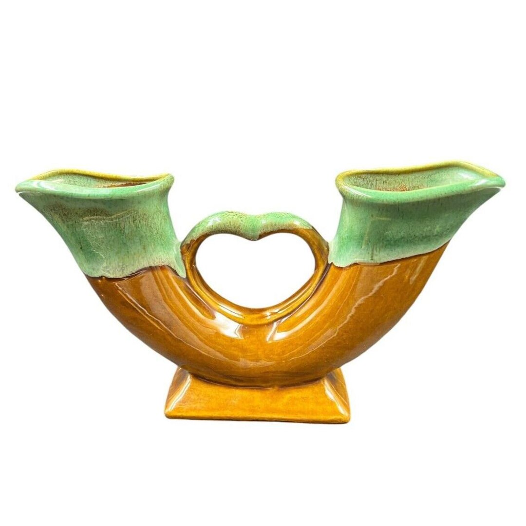 Van Briggle Double Horned Heart Cornucopia Drip Glazed Signed Brown ...