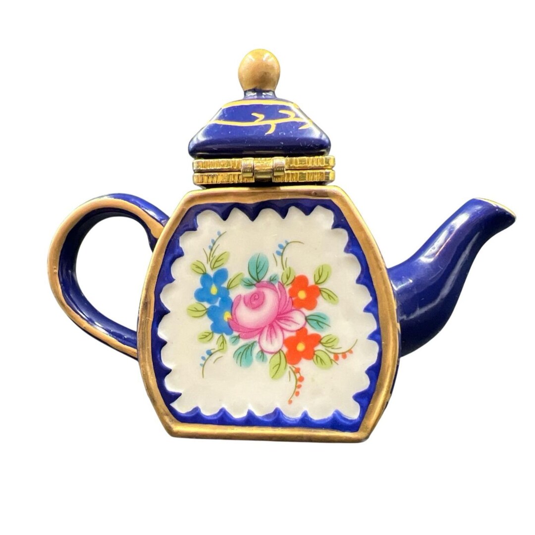 Vintage Miniature Porcelain Teapot Trinket Box With Floral Design ...