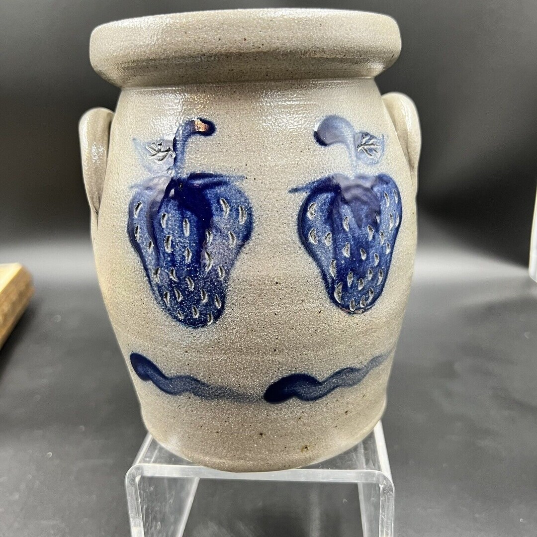 Rowe Pottery Works Small Canister NO LID Salt Glazed Cobalt ...