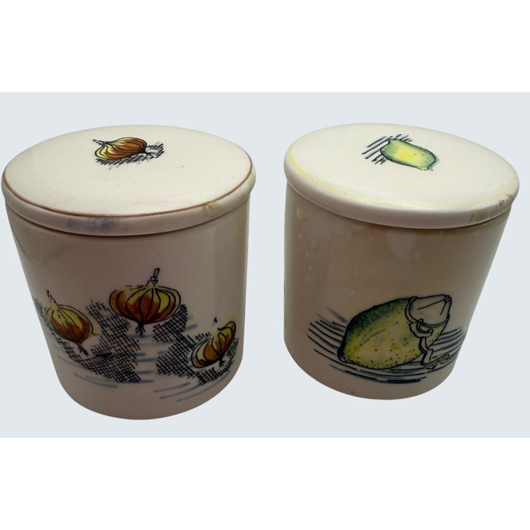 Vintage Ceramic Lidded Refrigerator Jars for Lemons and Onions Set of 2 ...