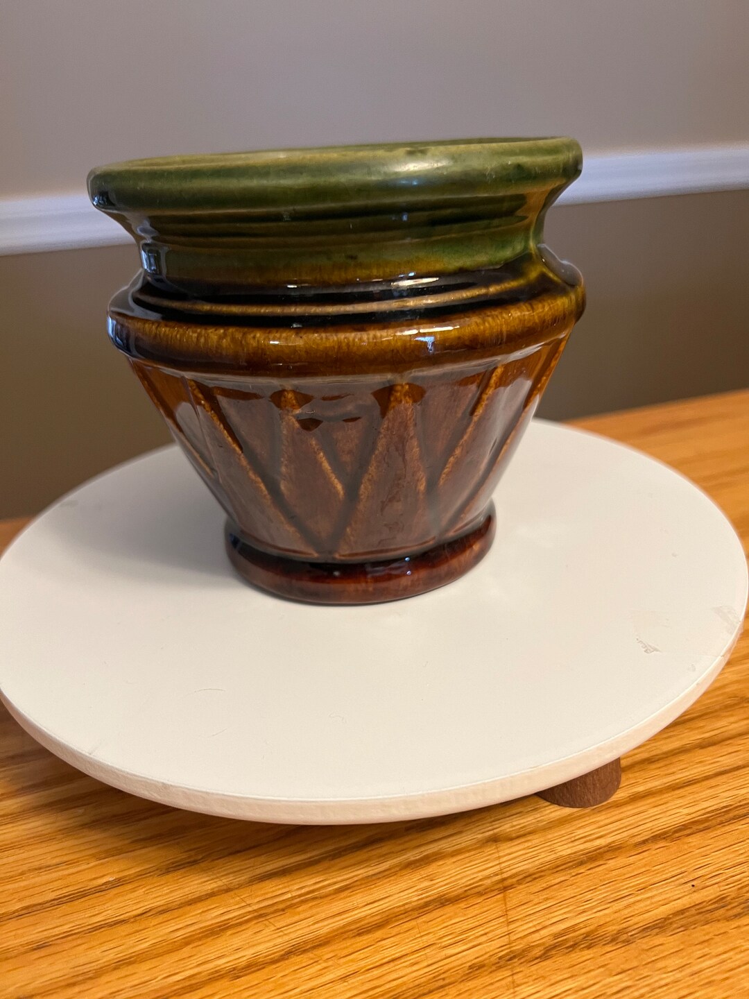 Vintage Early Mccoy Pottery Jardiniere 4 1/2 Brown and Green Glaze ...