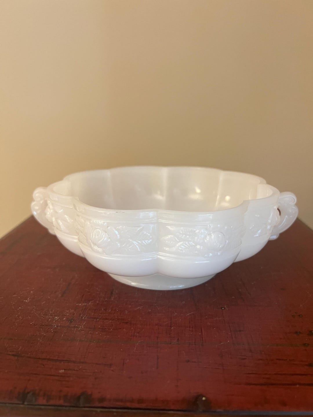 Vintage Jeanette Glass Aztec Rose Milk Glass Dish - Etsy