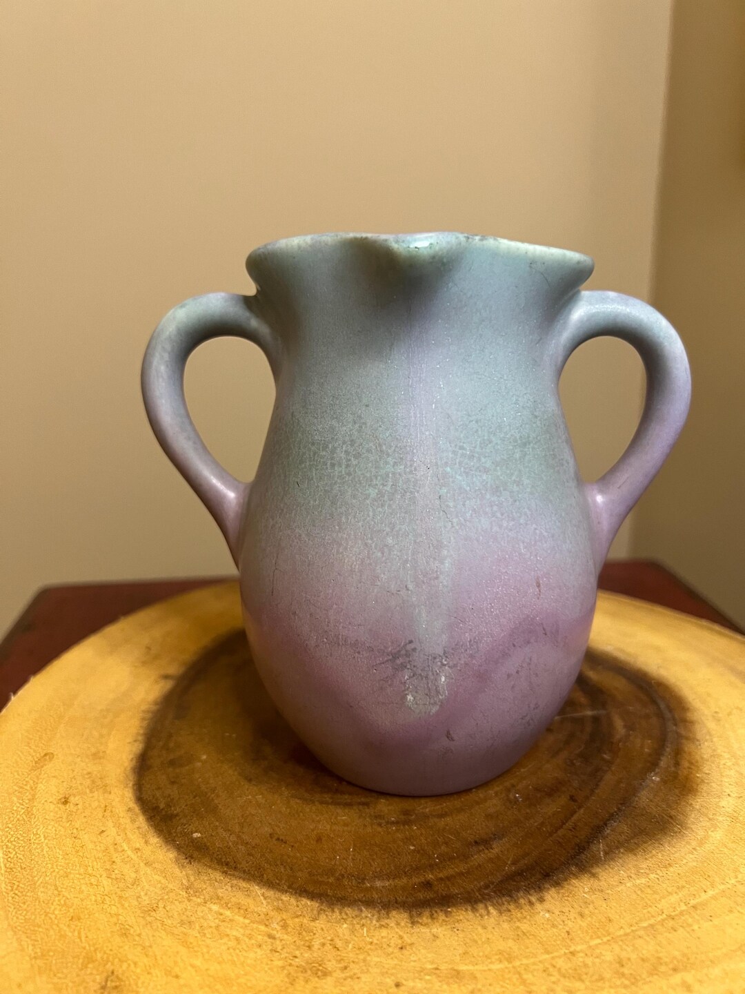 Vintage Muncie Pottery Vase/jug #419- Green/gray Over Lilac Matte - Etsy